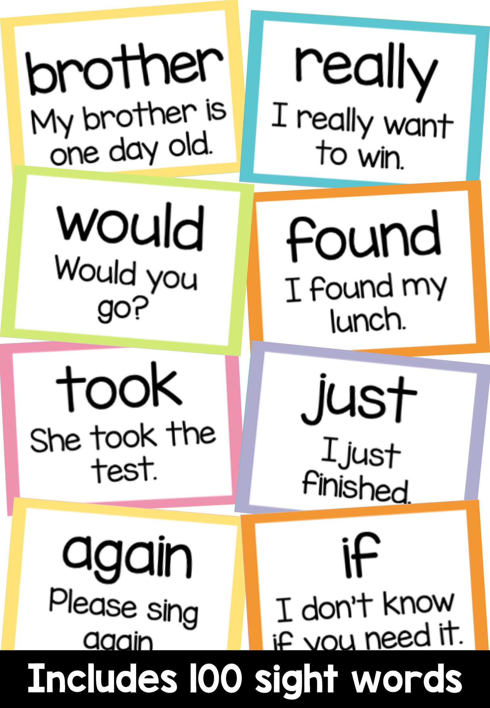 Sight Word Cards 101-200 High Frequency Words With Sentences - Etsy