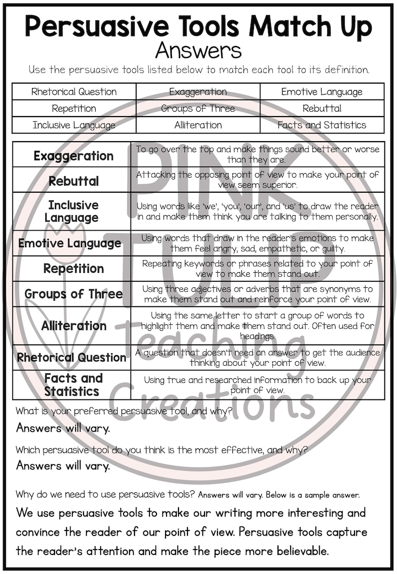 Persuasive Tools - Persuasive Writing Worksheets - Etsy