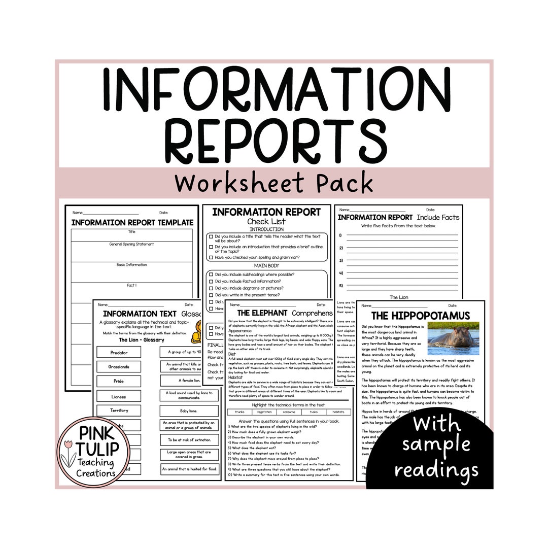 Information Text Reading and Writing Worksheet Pack - No Prep Lesson Ideas - Etsy