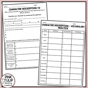 Character Description - Narrative Writing Worksheets - Etsy
