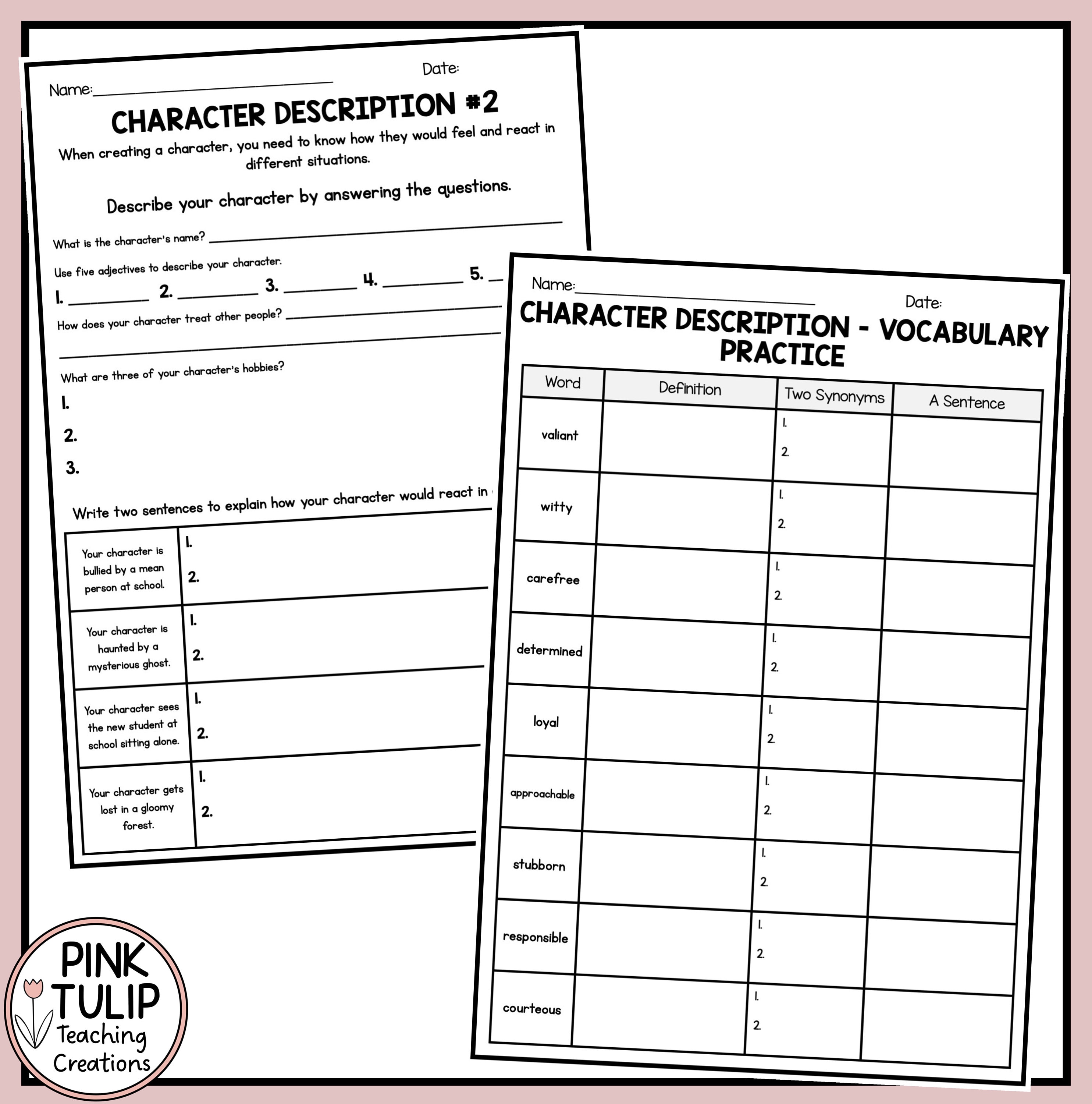 Character Description - Narrative Writing Worksheets - Etsy