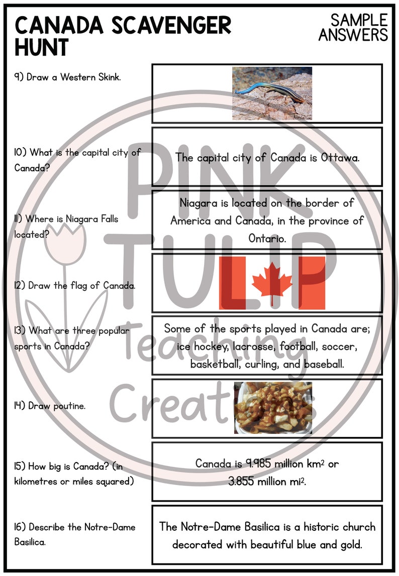 Canada Scavenger Hunt - Research Task - Etsy