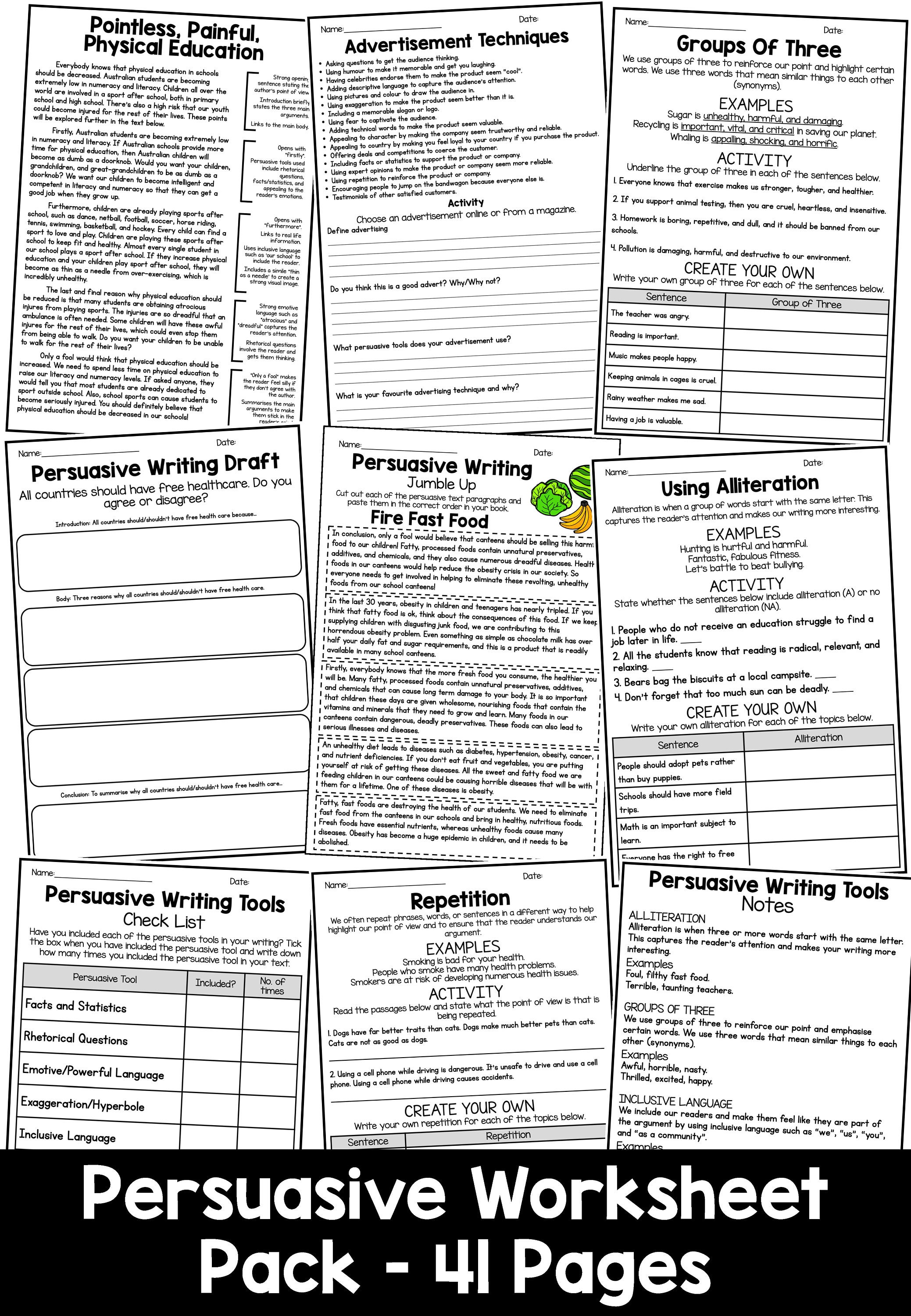 Narrative and Persuasive Writing Worksheet Bundle - Etsy