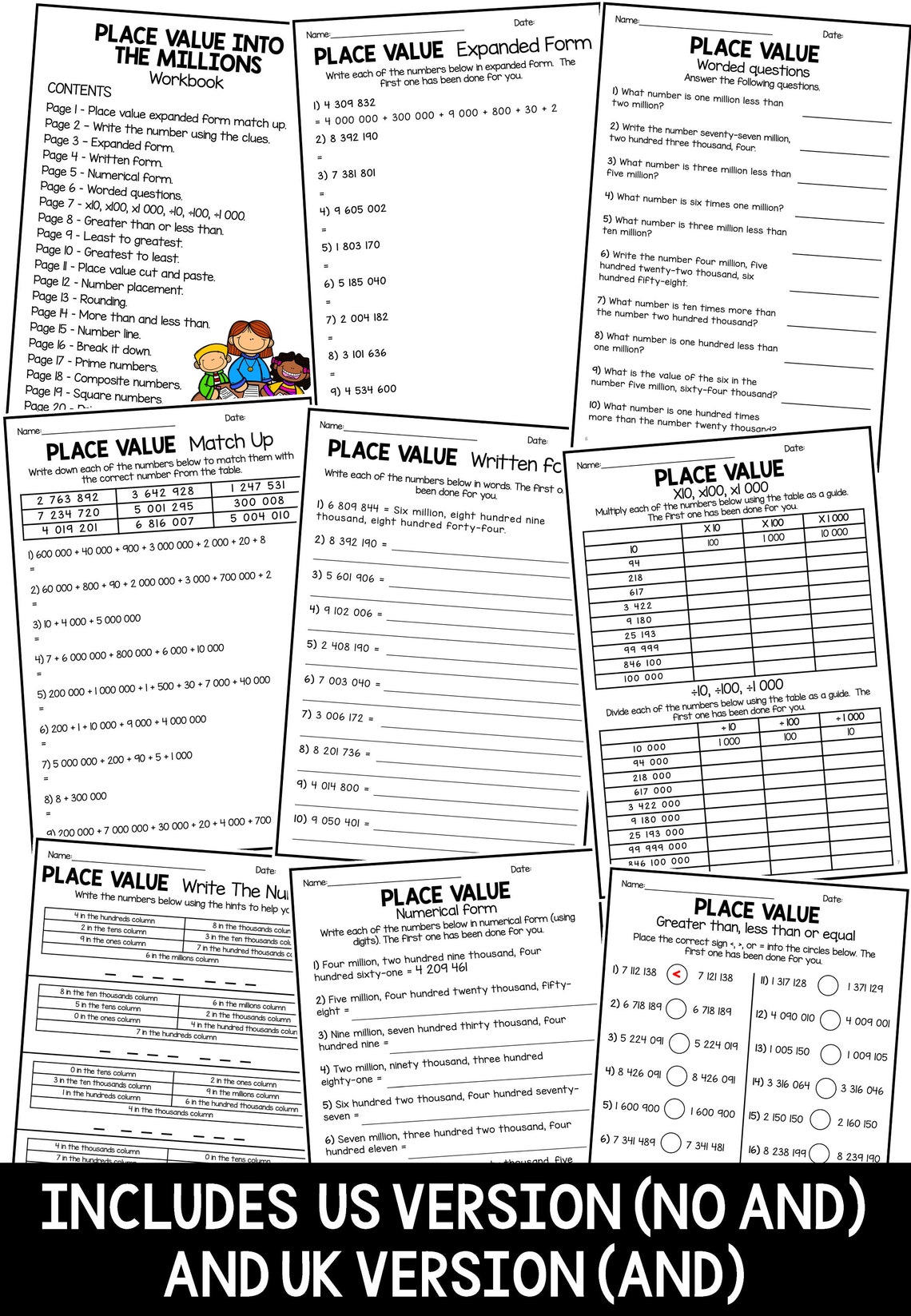 Place Value Into the Millions - Worksheet Pack - Etsy