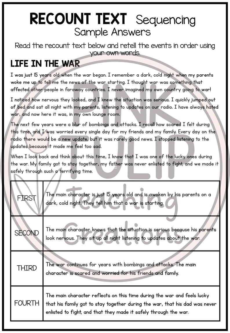 Recount Writing - Sequencing Worksheets - Etsy