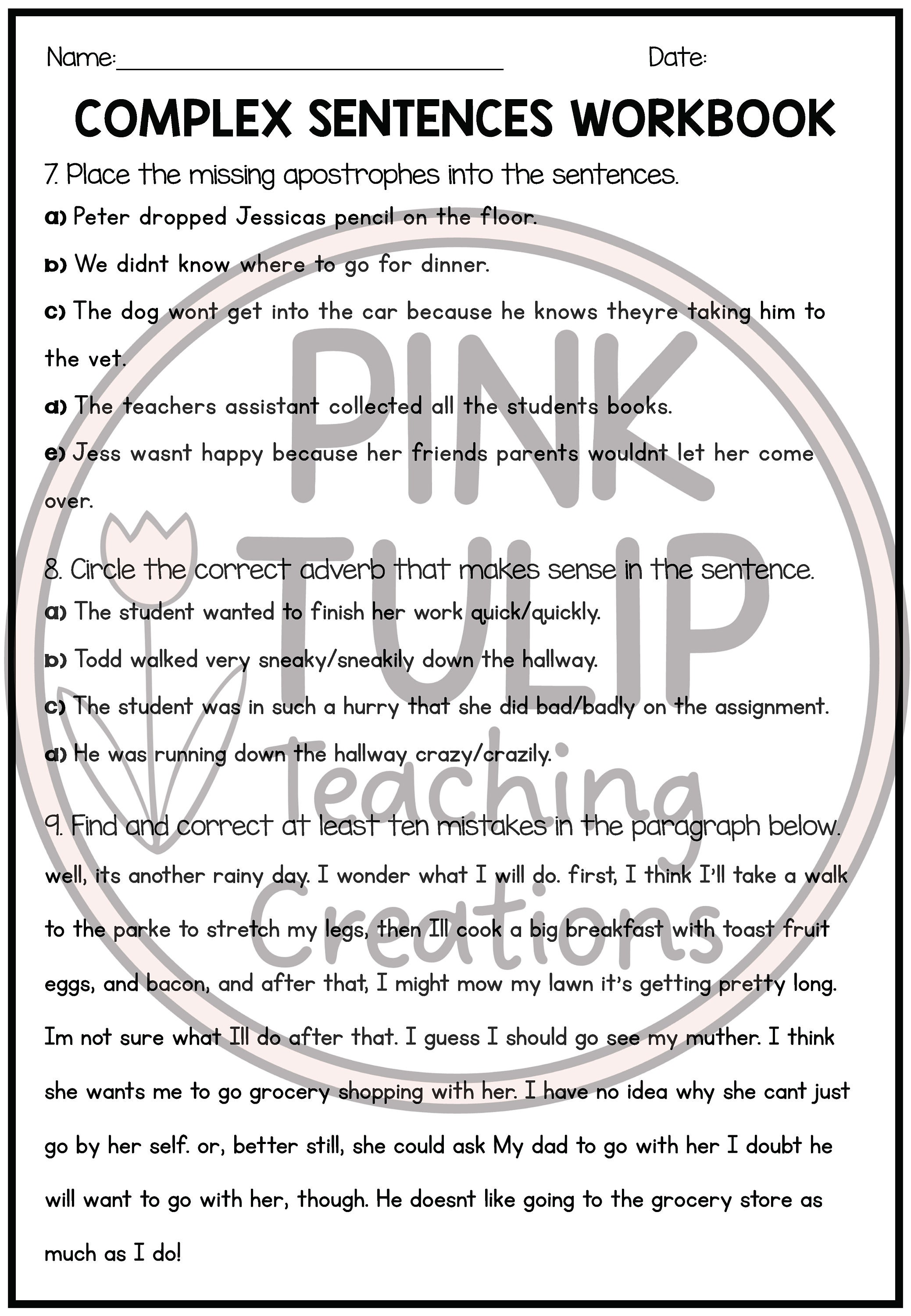 Complex Sentence Workbook - Grammar and Parts of Speech - Etsy