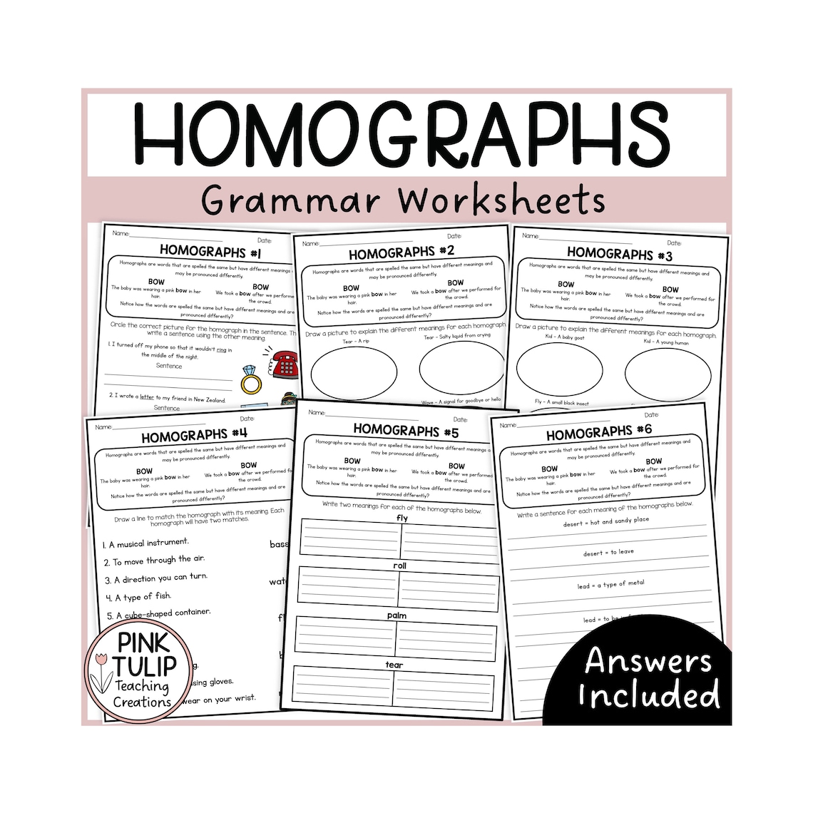 Homographs Worksheet Pack With Answers - Etsy