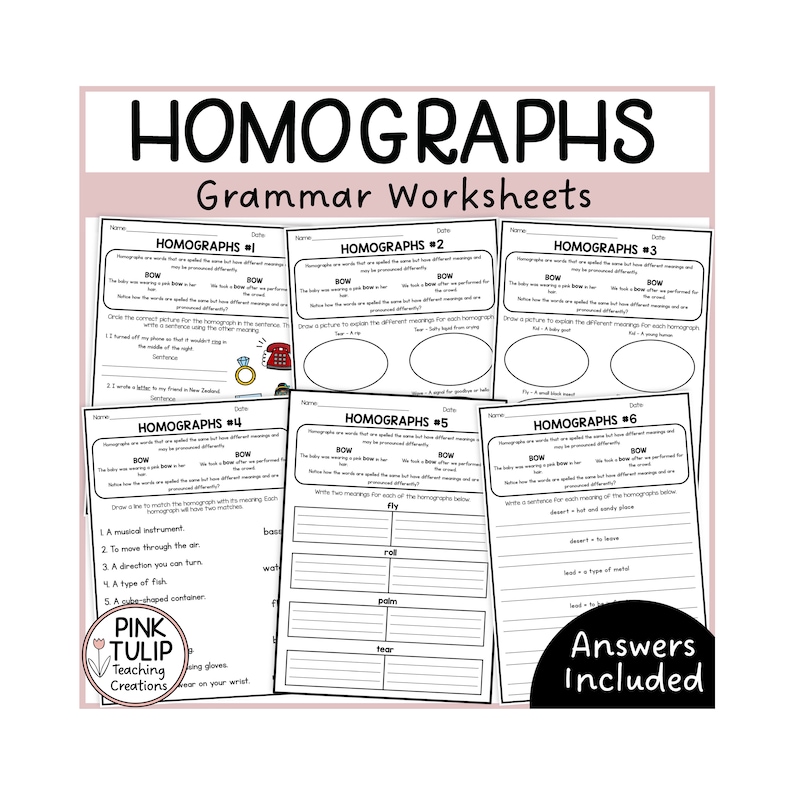 Homographs - Worksheet Pack With Answers - Etsy