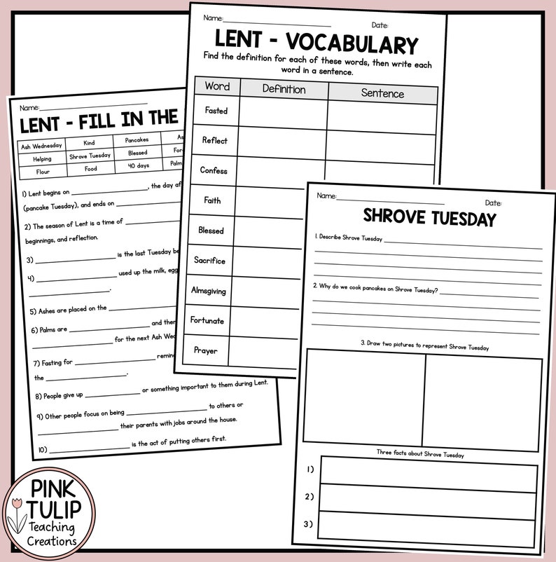 The Season of Lent - Learning Activity Pack - Etsy