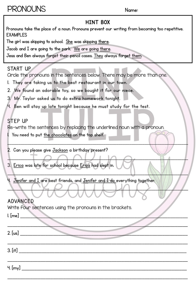 Nouns Pronouns and Capital Letters Grammar Worksheets With - Etsy