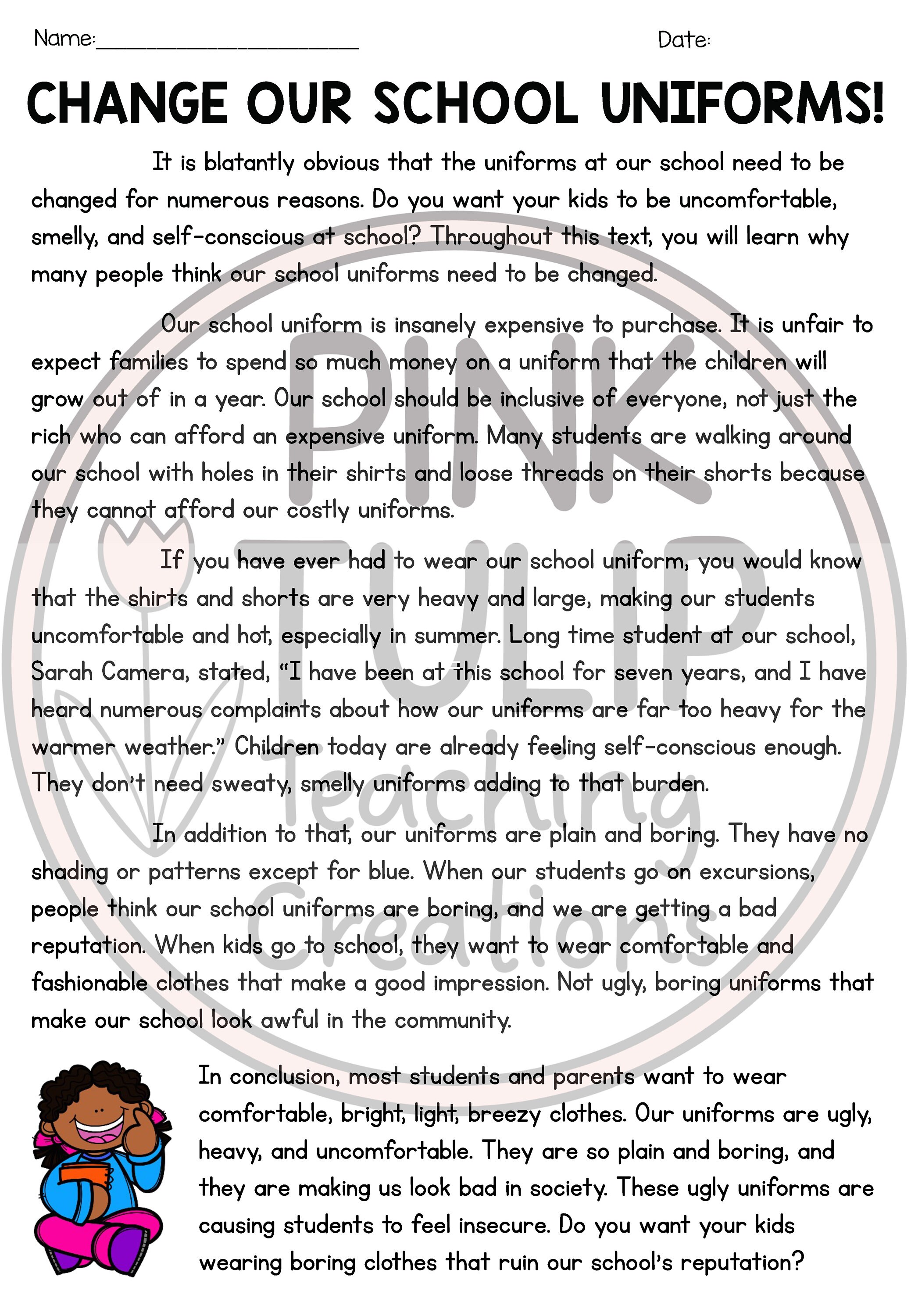 Persuasive Writing Comprehension - Change Our School Uniforms - Etsy