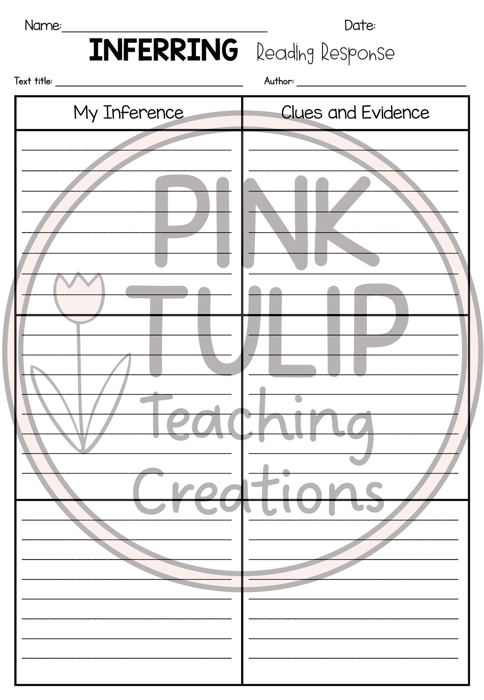 Making Inferences inferring Reading Response Pack Templates for Any ...