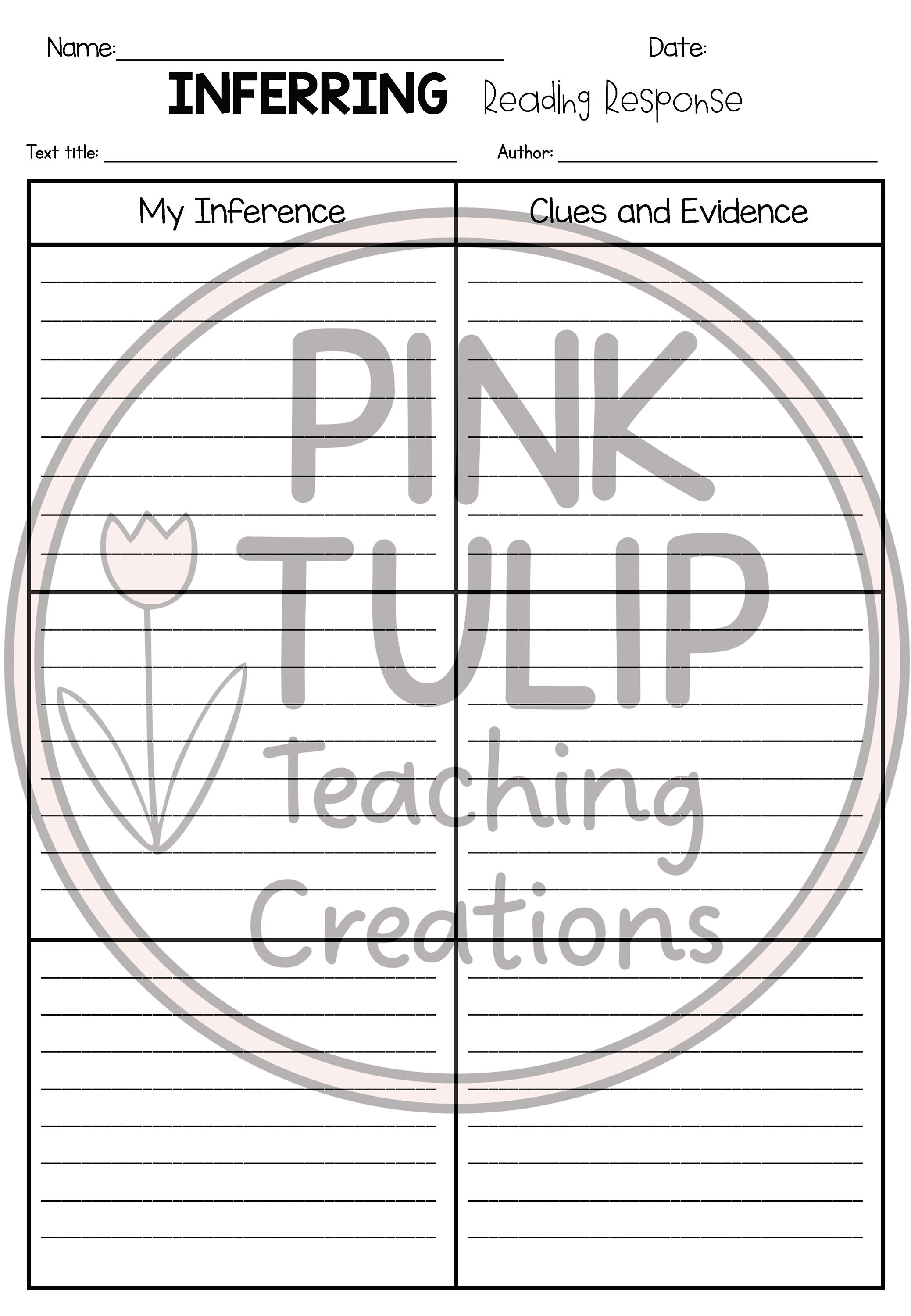 Making Inferences (inferring) Reading Response Pack - Templates for Any ...