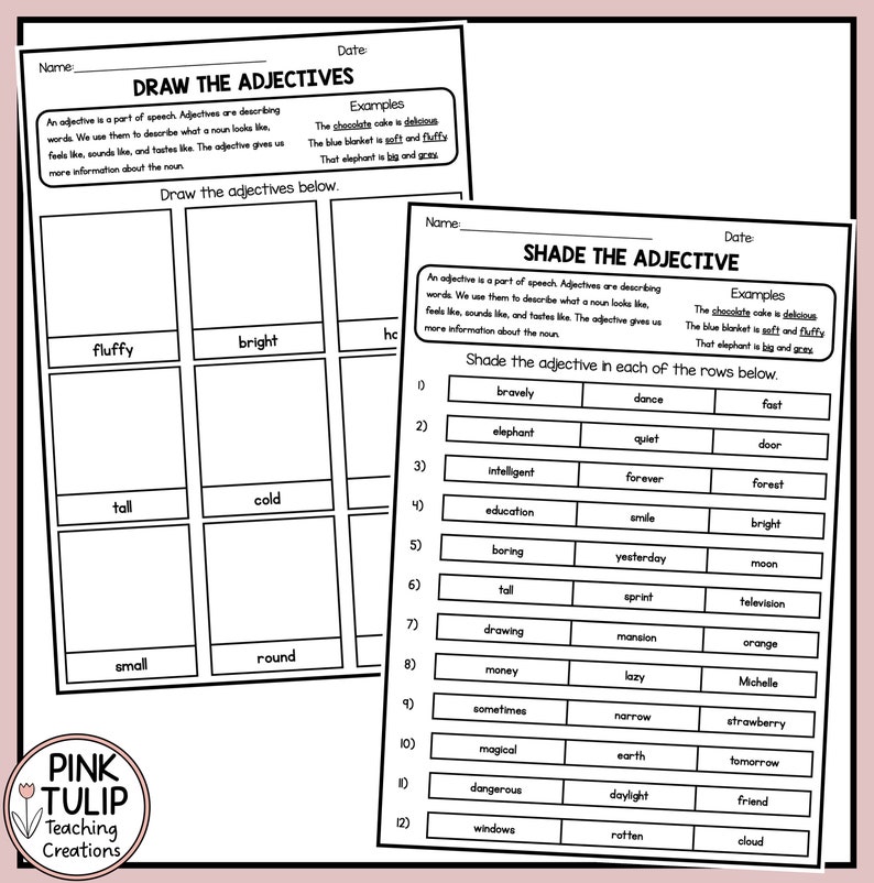 Adjectives Worksheet Pack With Answers - Etsy