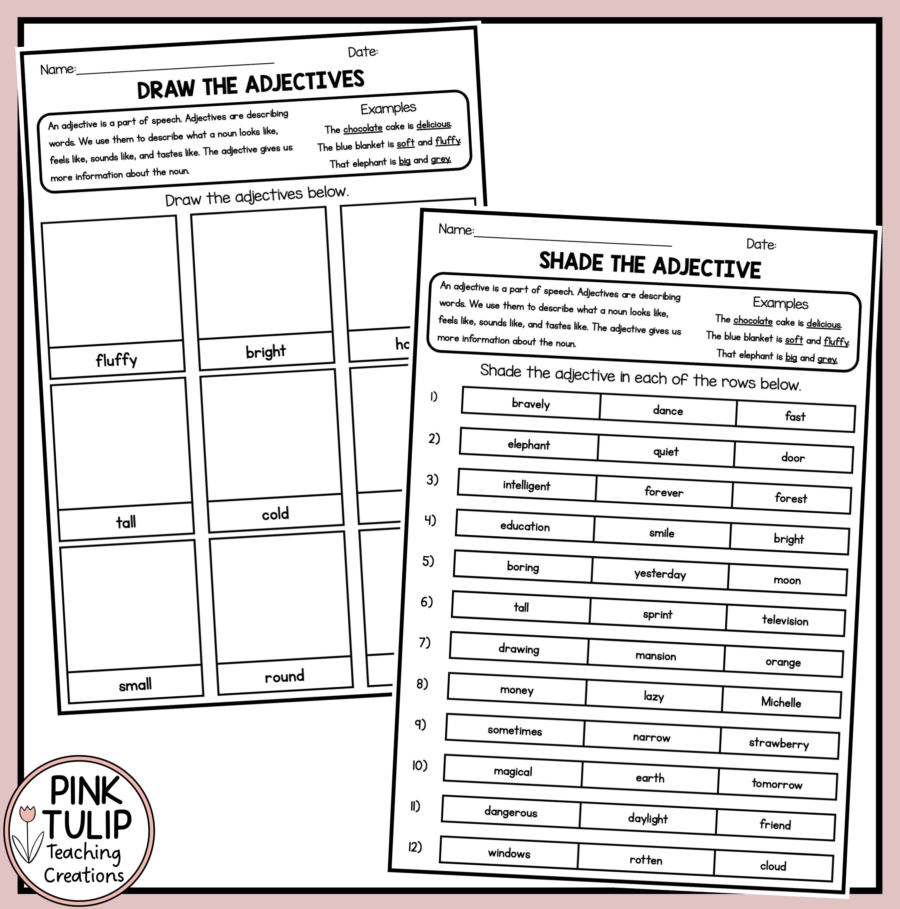 Adjectives Worksheet Pack With Answers - Etsy