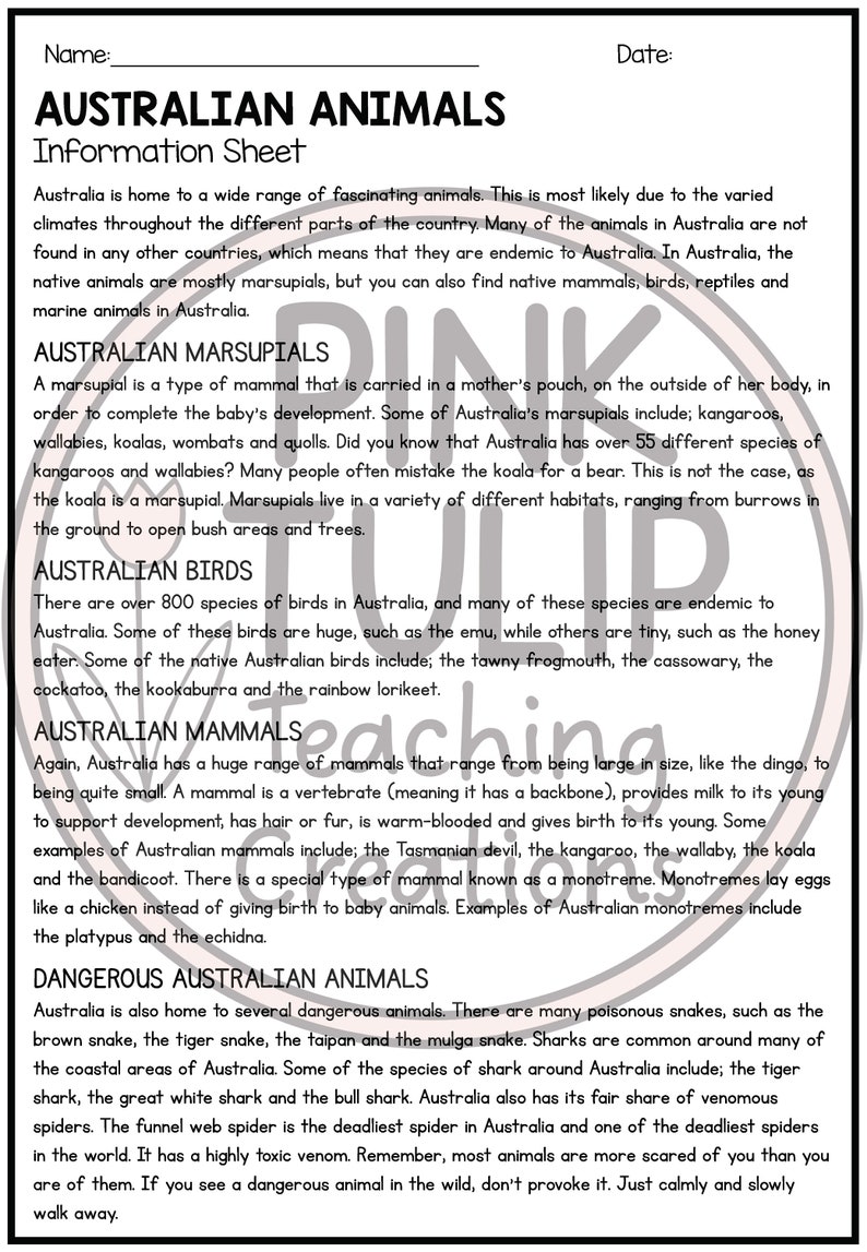 Australian Geography Comprehension Pack - Etsy