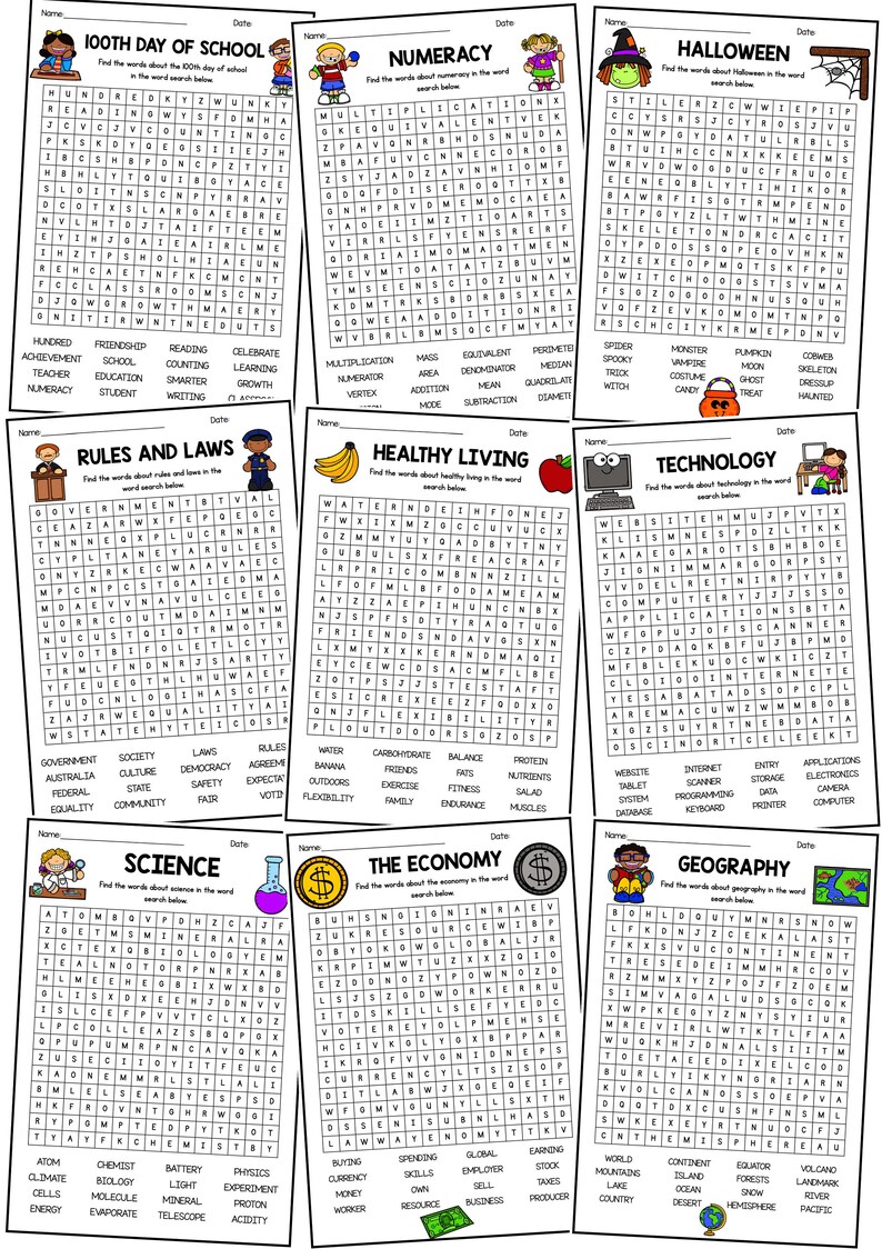 20 Themed Word Searches With Answers - Etsy