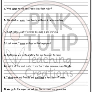 Change the Verb to Past Tense - Worksheet Pack - Etsy
