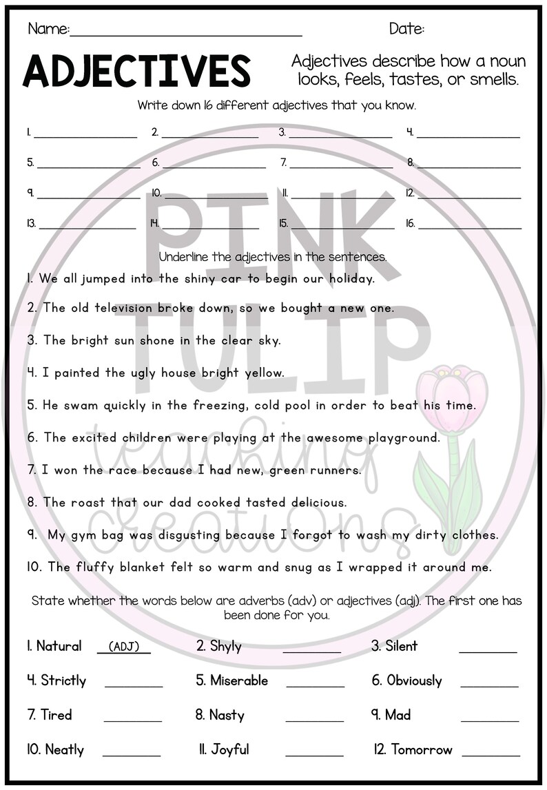 Understanding Adjectives Worksheets No Prep Printables - Etsy