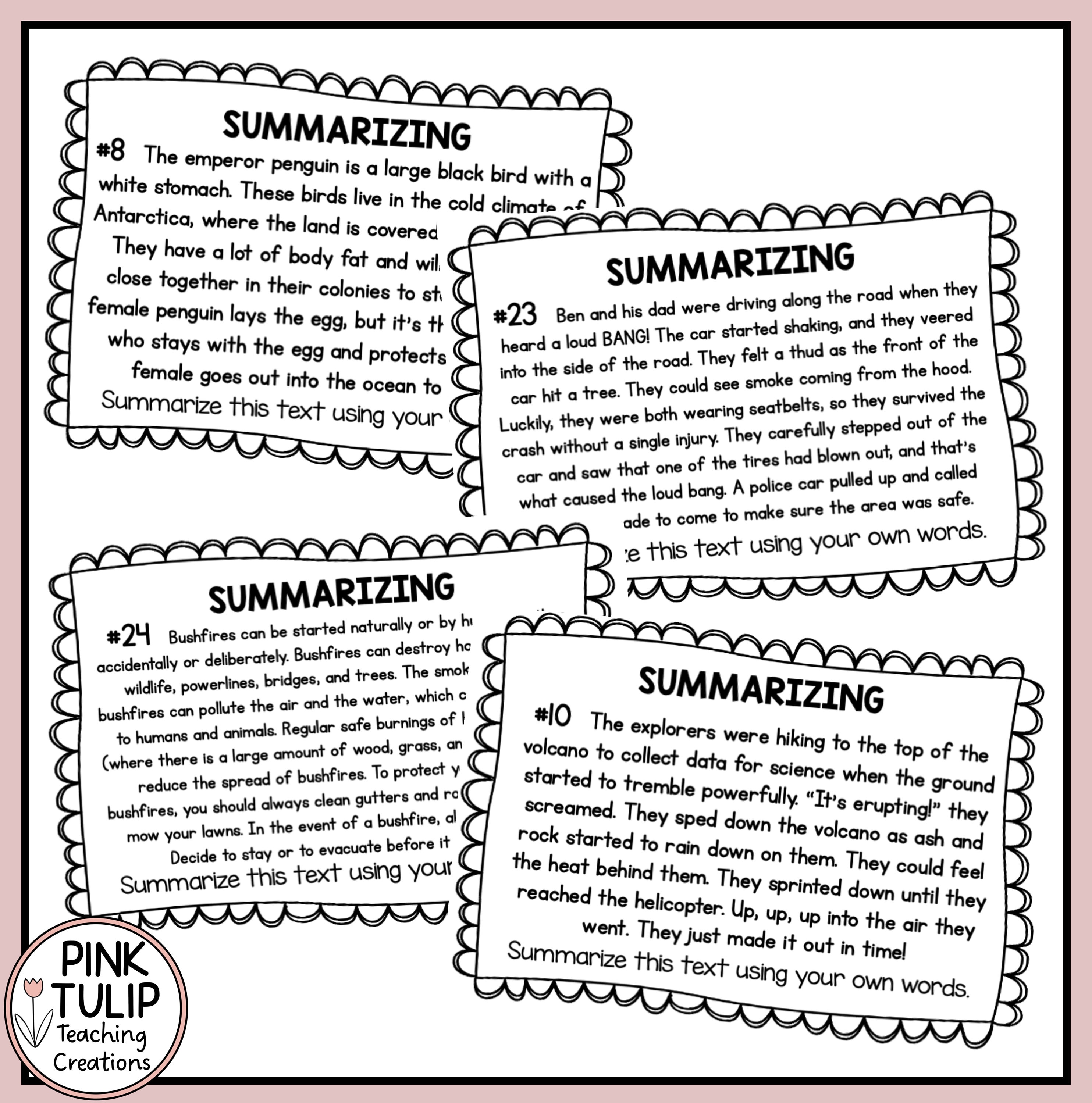 Summarizing (summarising) - Task Cards - Etsy