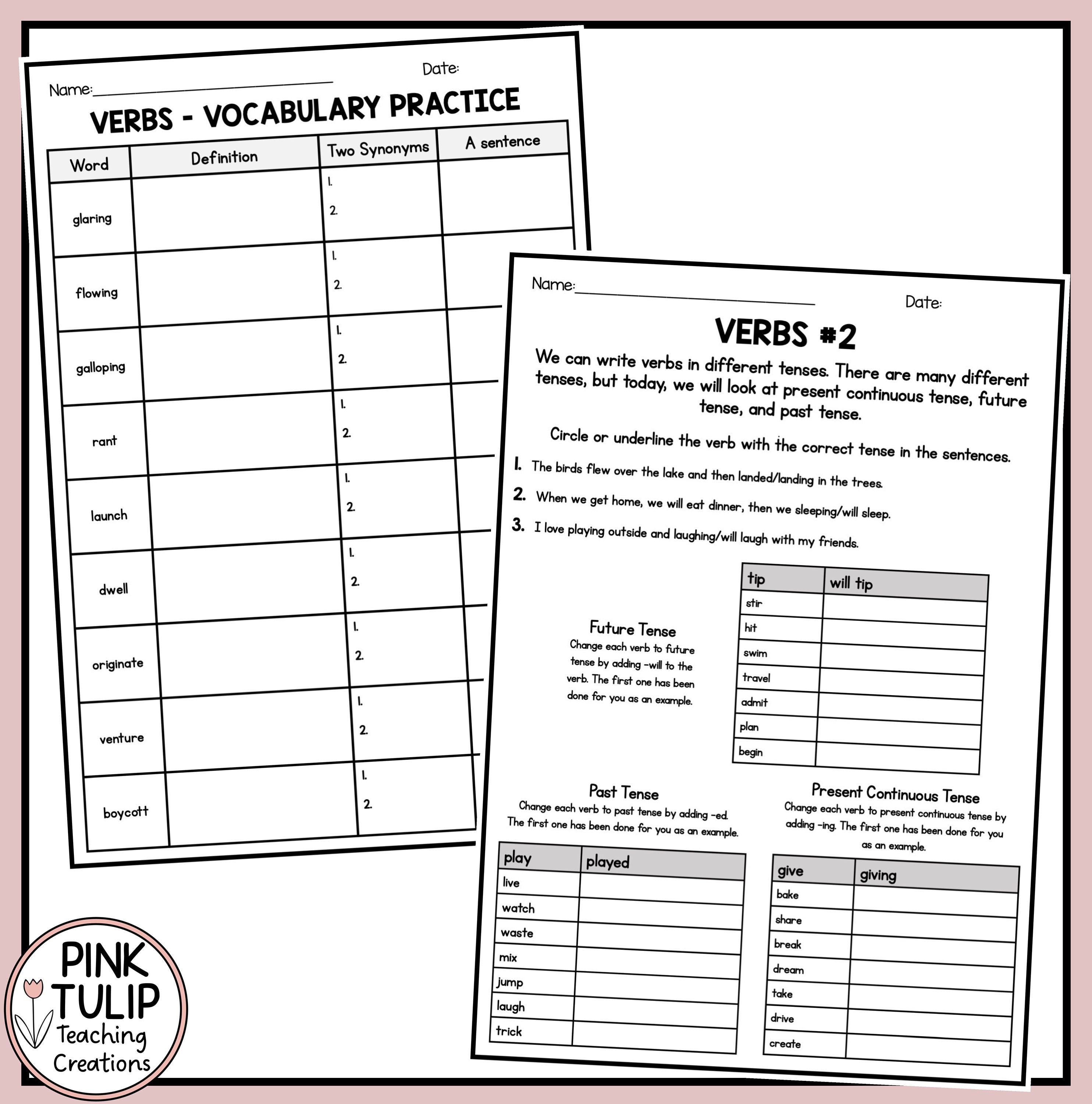 Verbs Mini Unit - Structured Worksheet Pack - Etsy