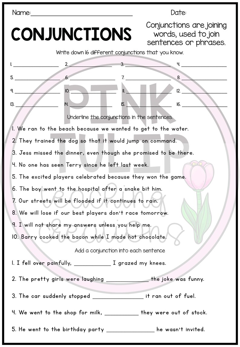 Understanding Conjunctions Worksheets No Prep Printables - Etsy