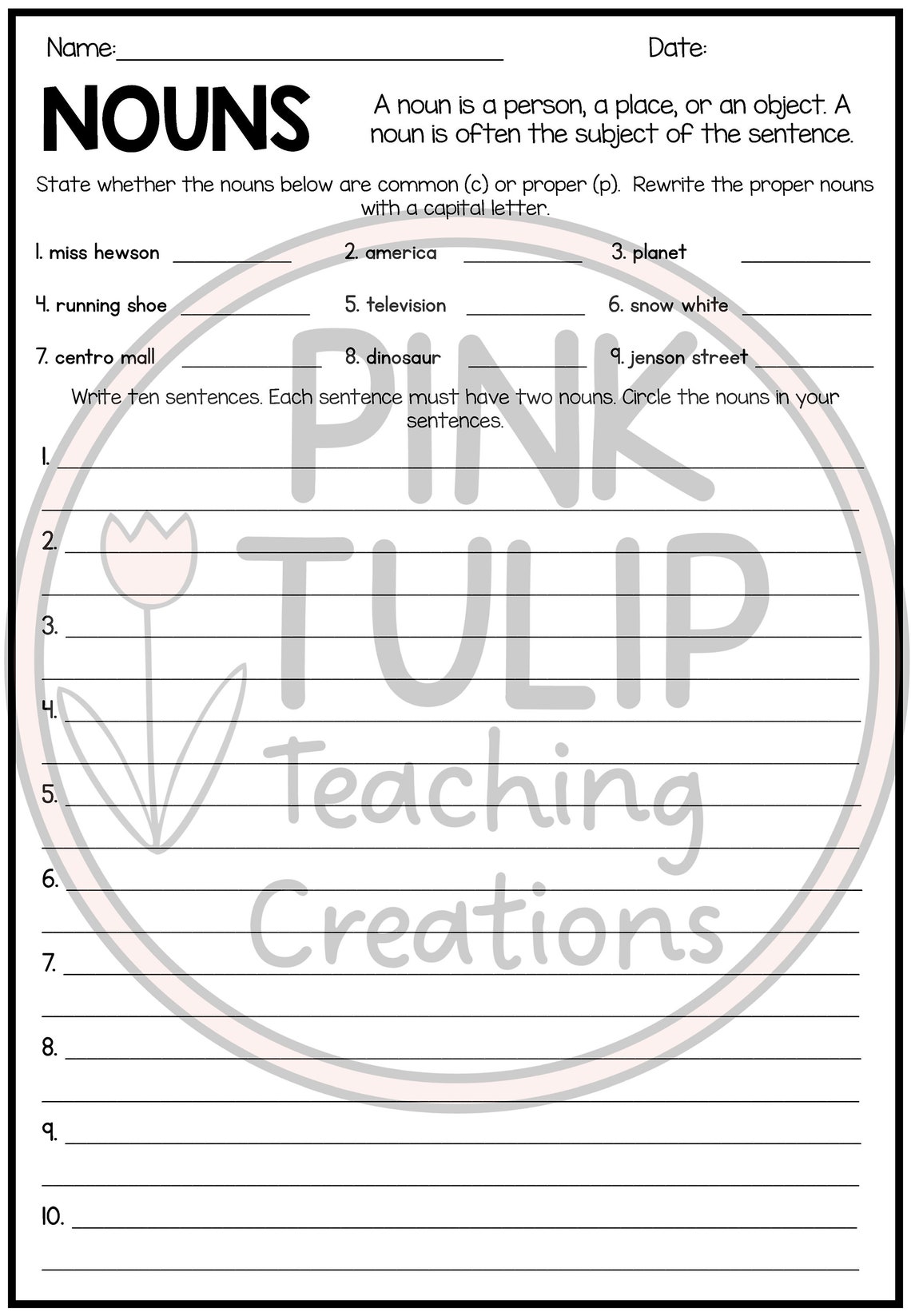 Understanding Nouns Worksheets - No Prep Printables - Etsy