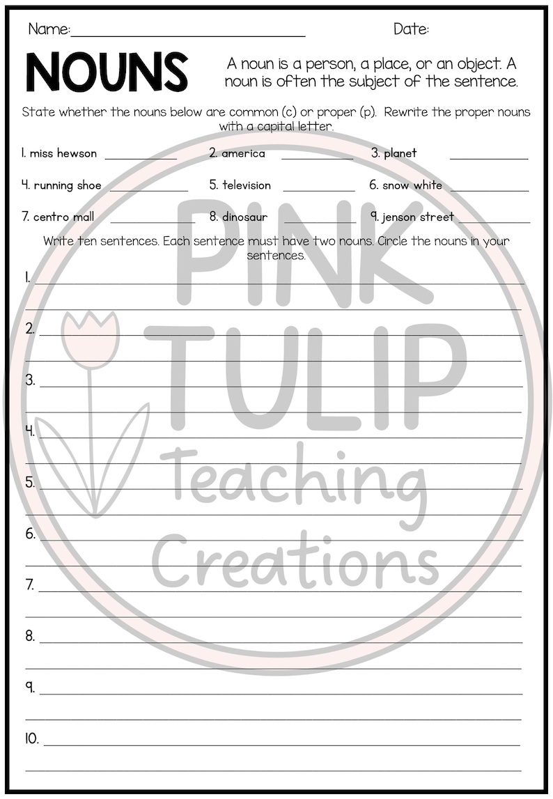 Understanding Nouns Worksheets - No Prep Printables - Etsy
