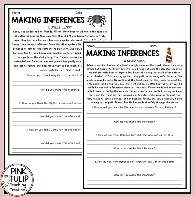 Making Inferences and Drawing Conclusions - Reading Worksheet Pack - Etsy
