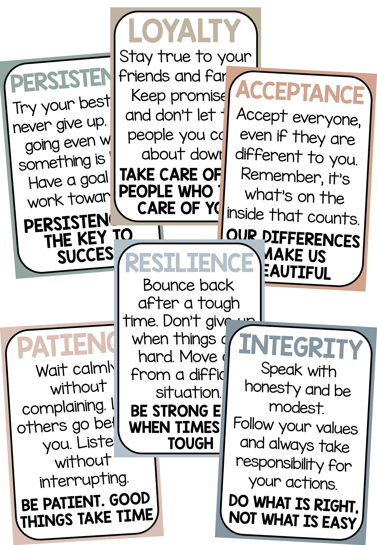 Values Posters Earth Tones - Classroom Decor - Etsy