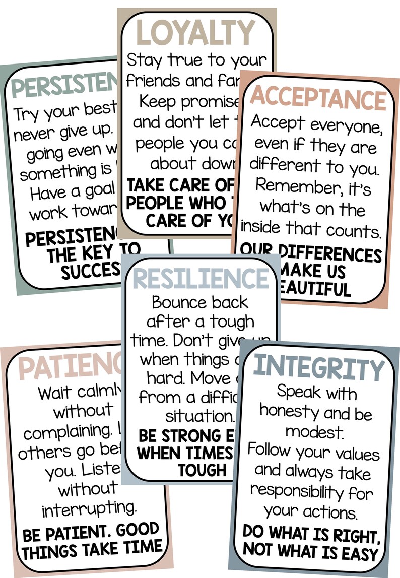 Values Posters Earth Tones - Classroom Decor - Etsy