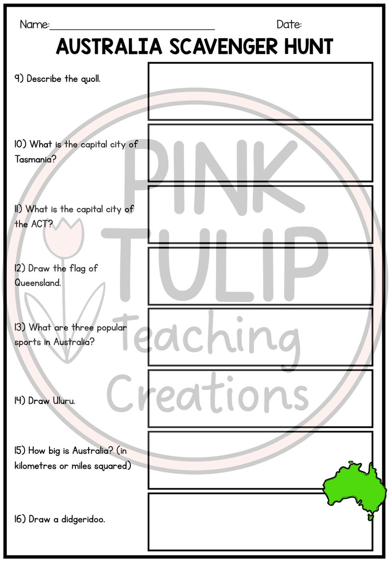 Australia Scavenger Hunt - Research Task - Etsy