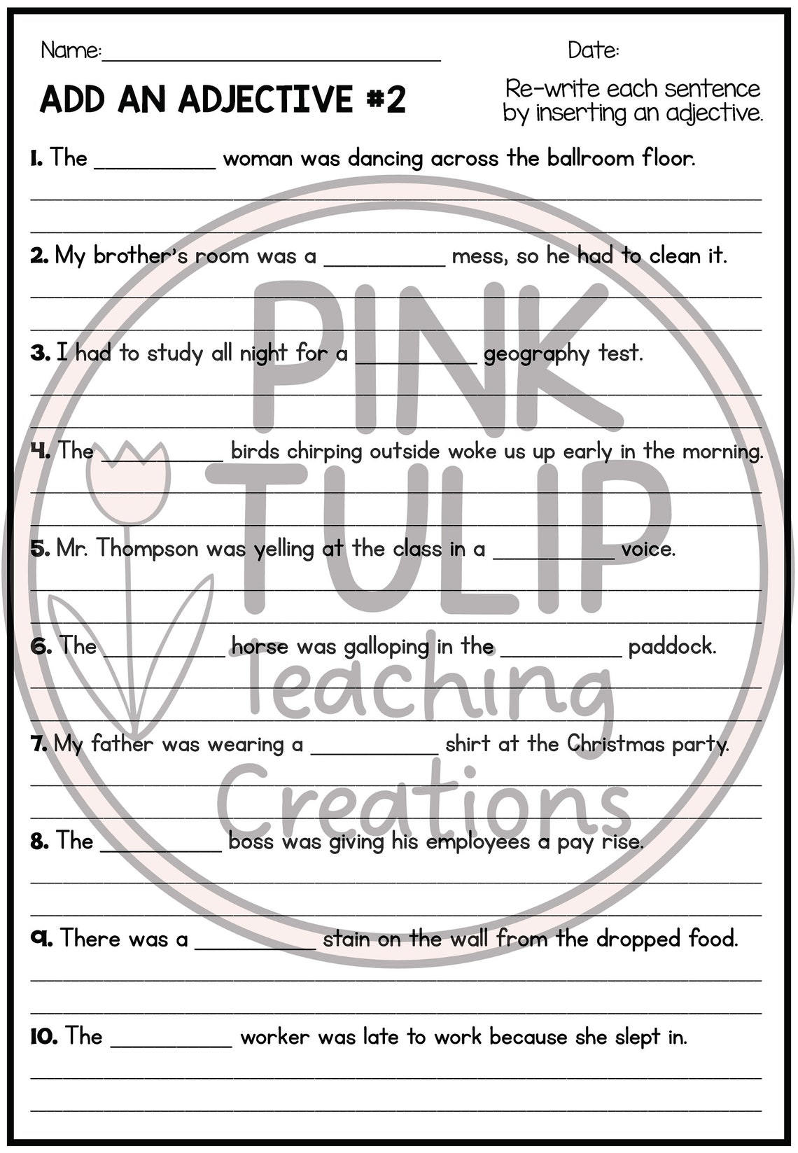 Add an Adjective to the Sentences - Fill in the Blanks Worksheet Pack ...