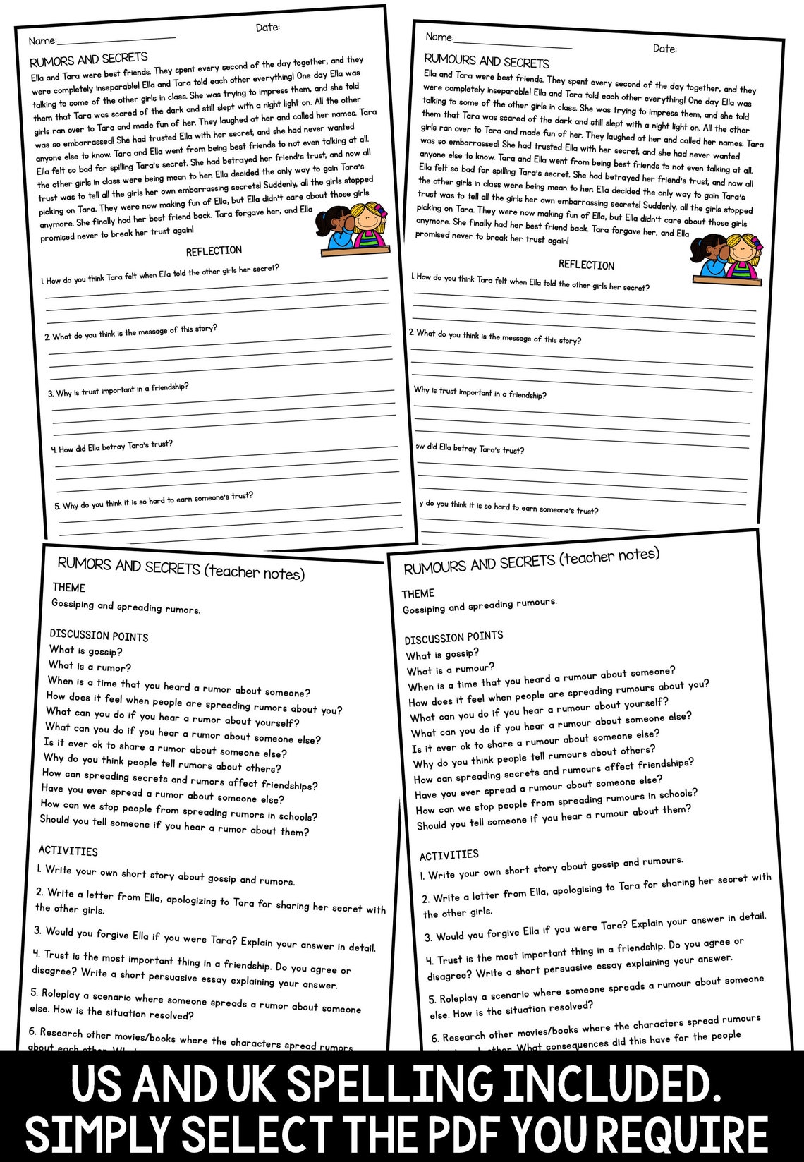 Social Emotional Comprehension Passages With Reflection Questions - Etsy