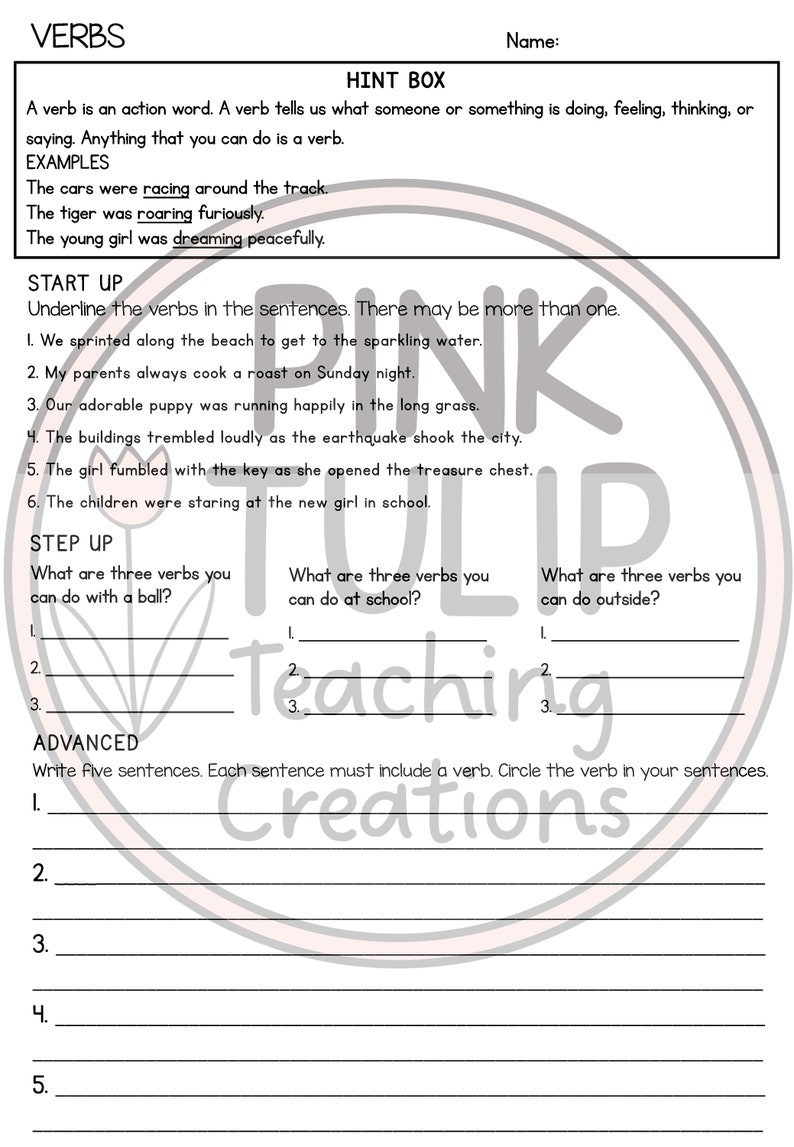 Verbs, Adjectives, Adverbs and Tense - Grammar Worksheets With Answers ...