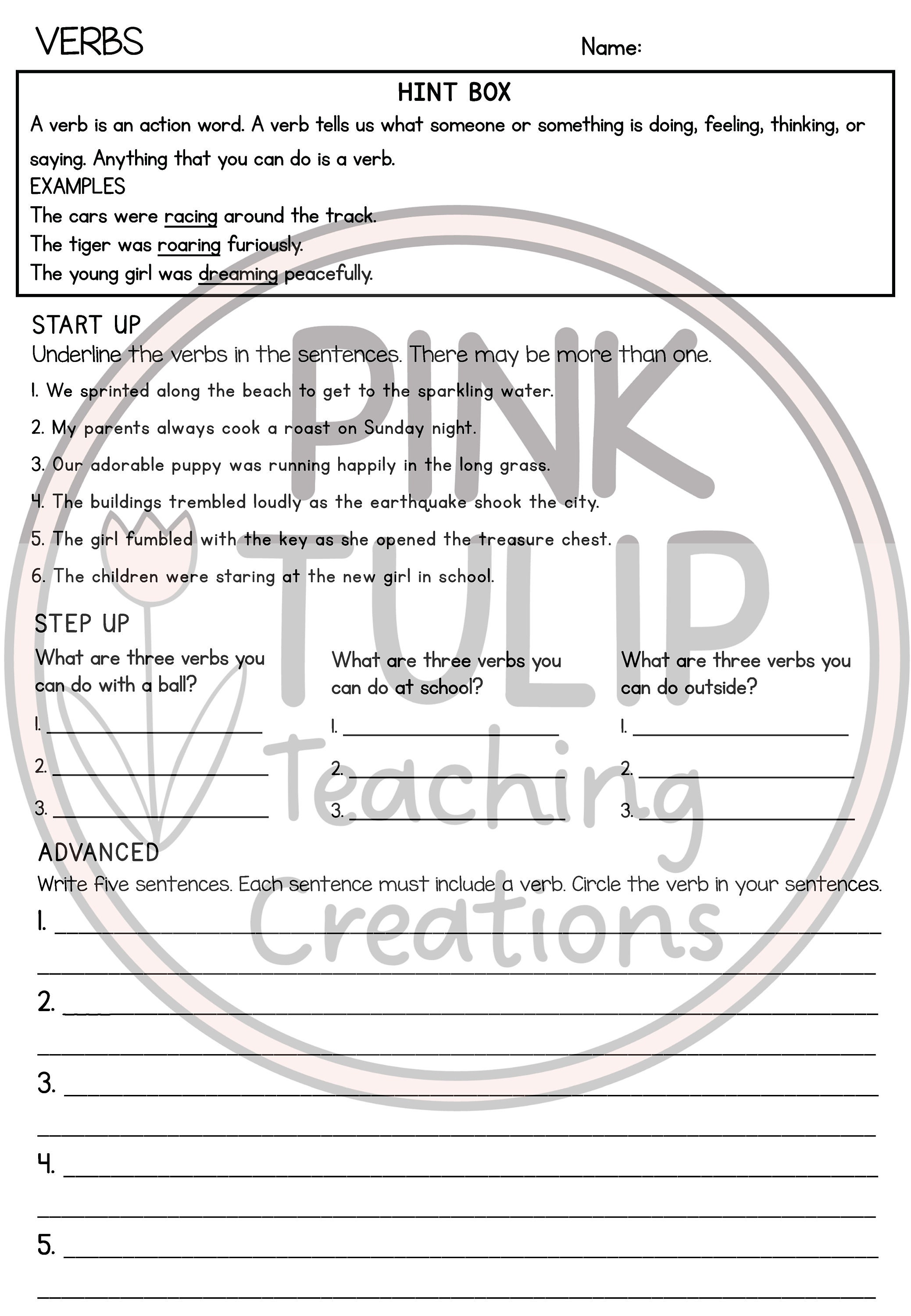 Verbs, Adjectives, Adverbs and Tense - Grammar Worksheets With Answers ...