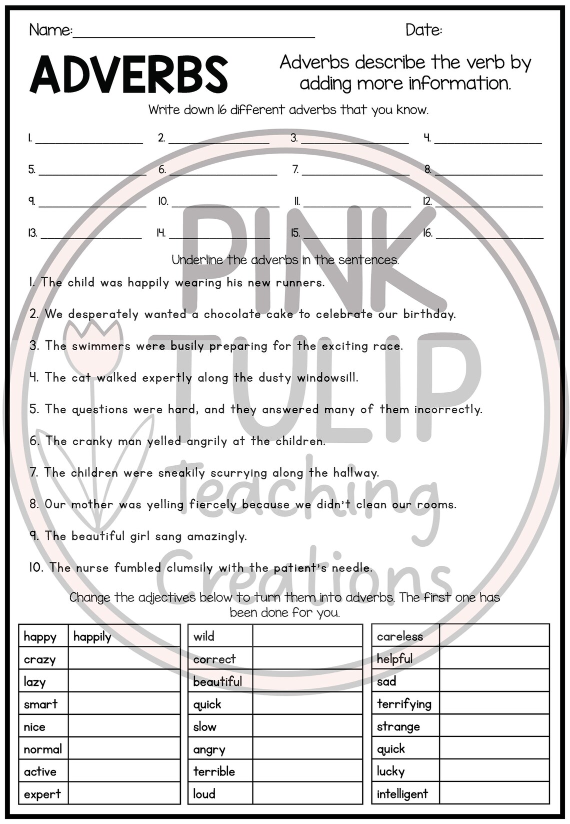Understanding Adverbs Worksheets - No Prep Printables - Etsy