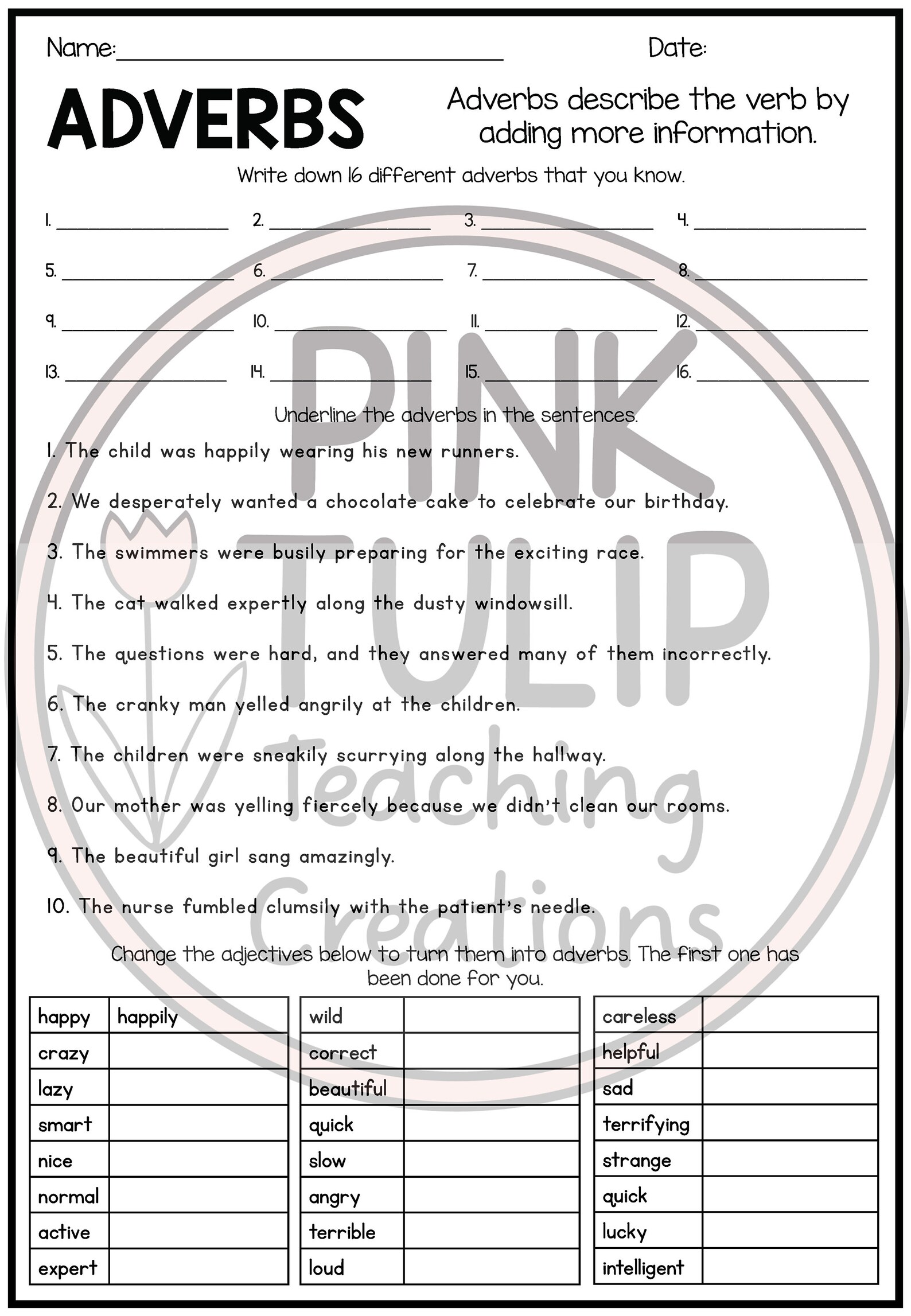 Understanding Adverbs Worksheets - No Prep Printables - Etsy