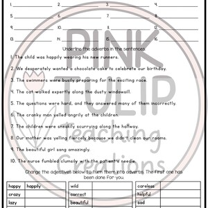 Understanding Adverbs Worksheets - No Prep Printables - Etsy