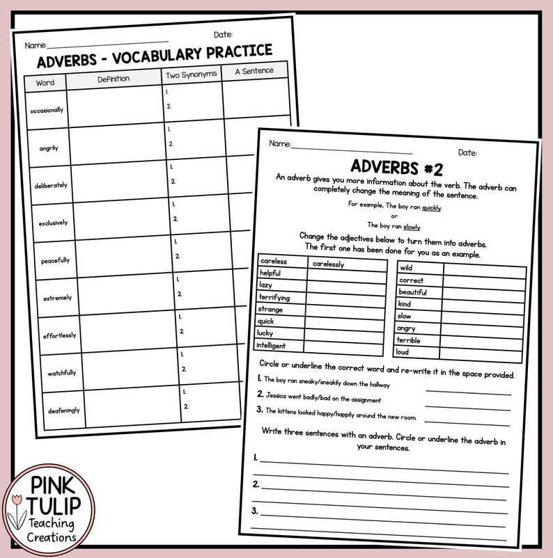 Adverbs Mini Unit - Structured Worksheet Pack - Etsy