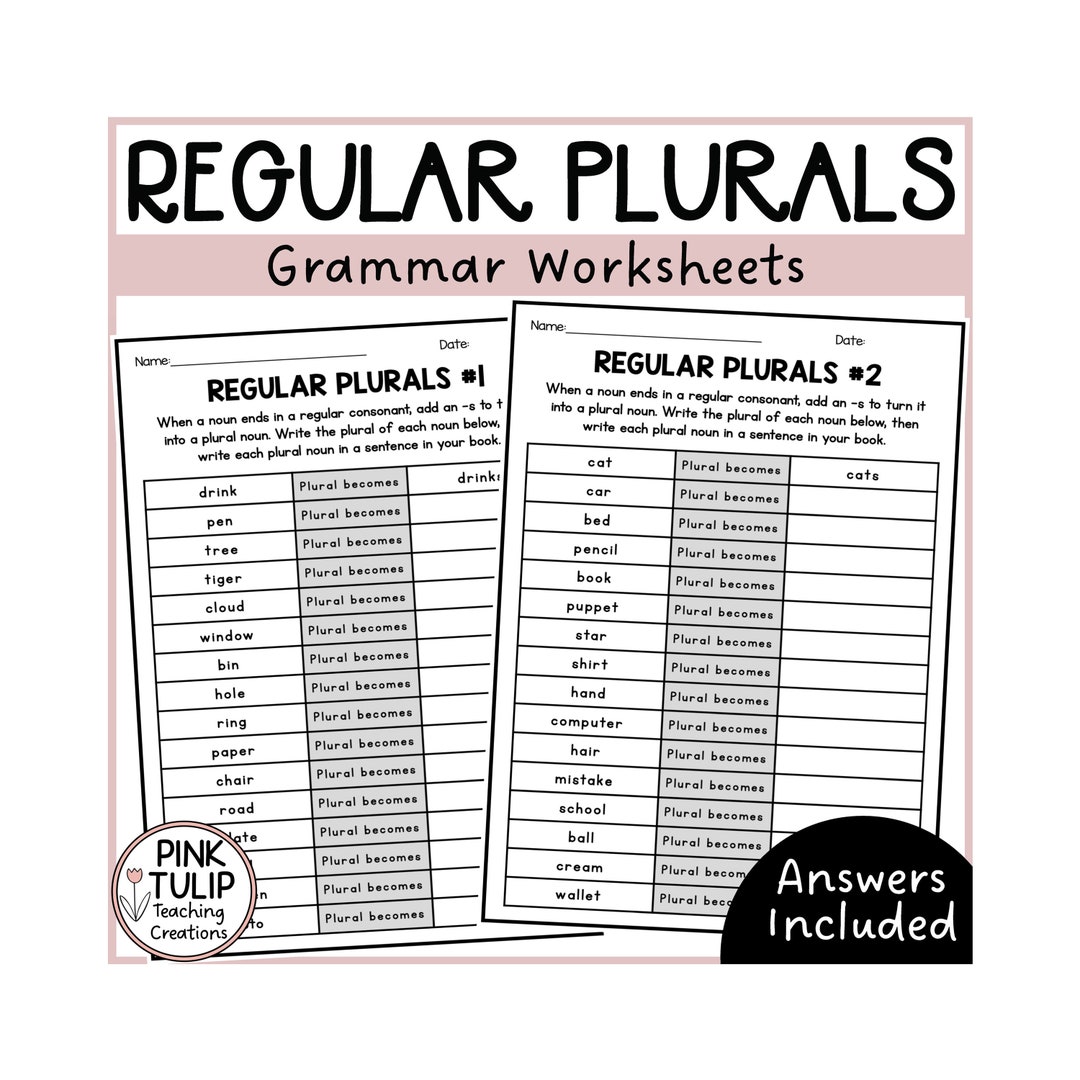 Regular Plurals, Add an -S Grammar Worksheets - Etsy
