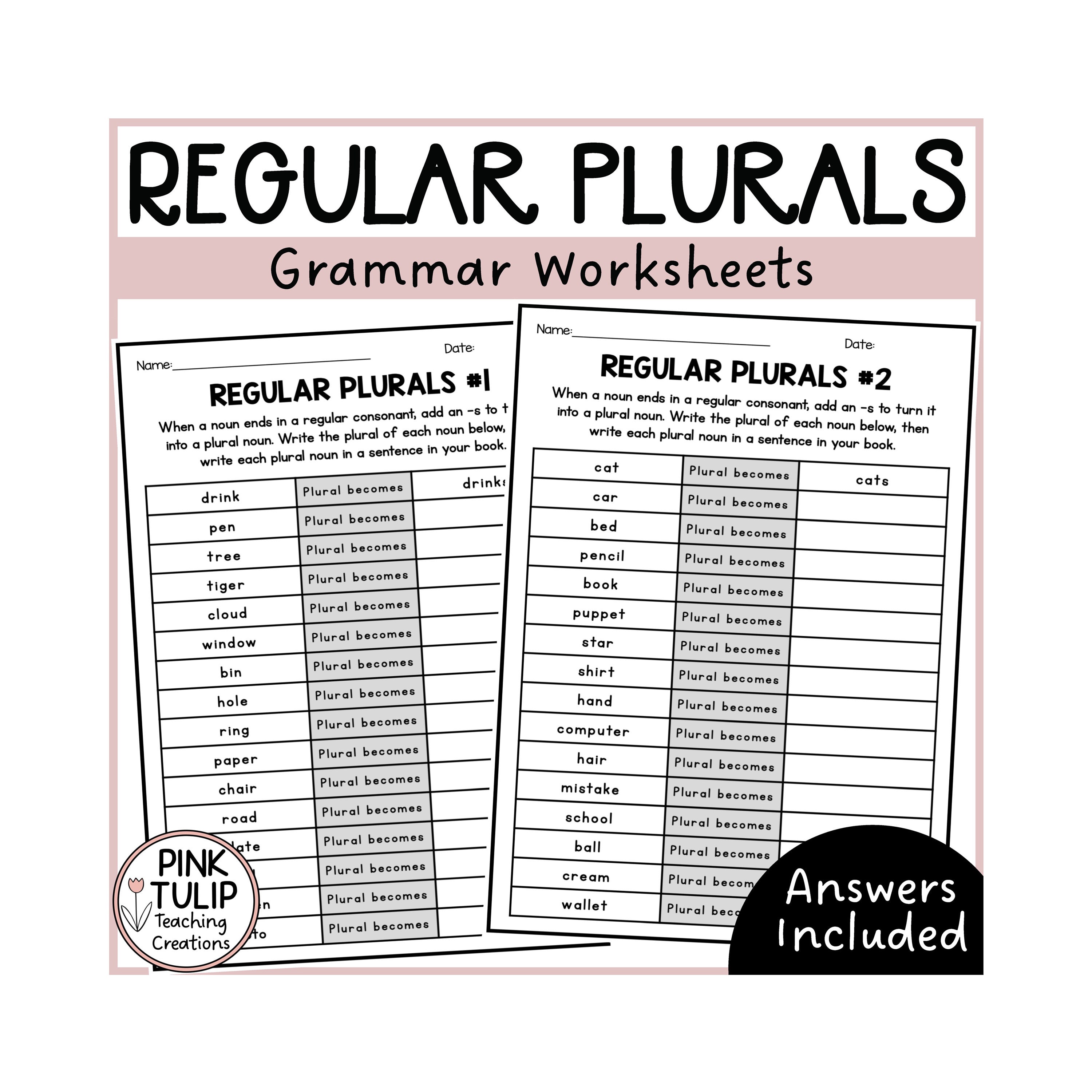 Regular Plurals, Add an S Grammar Worksheets - Etsy