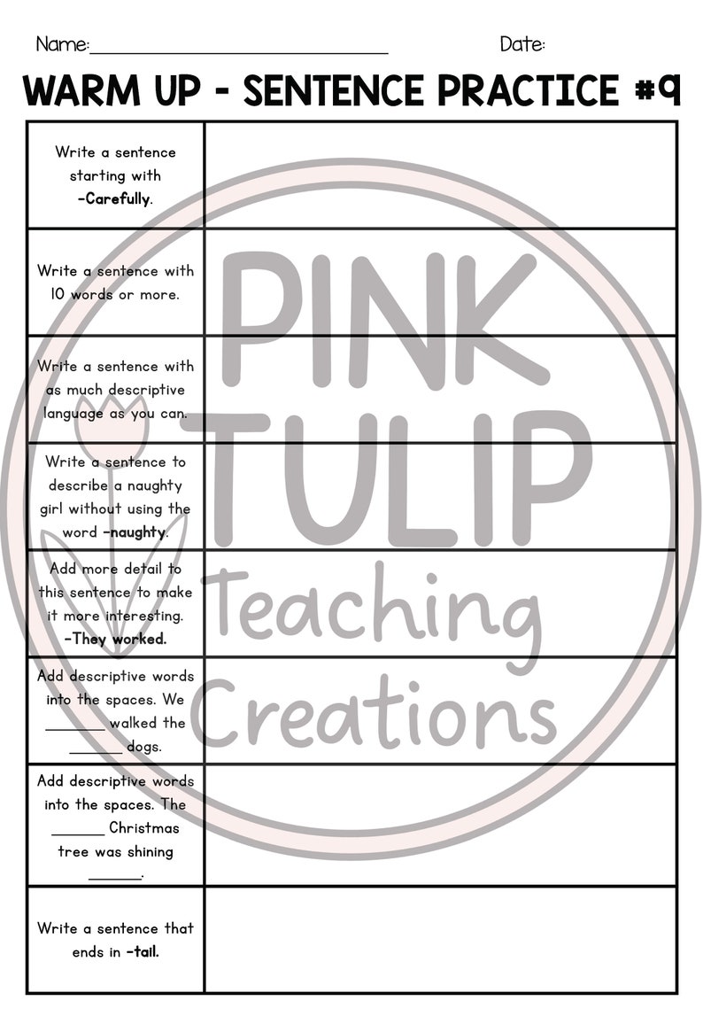 Writing Activity - Sentence Practice - Etsy