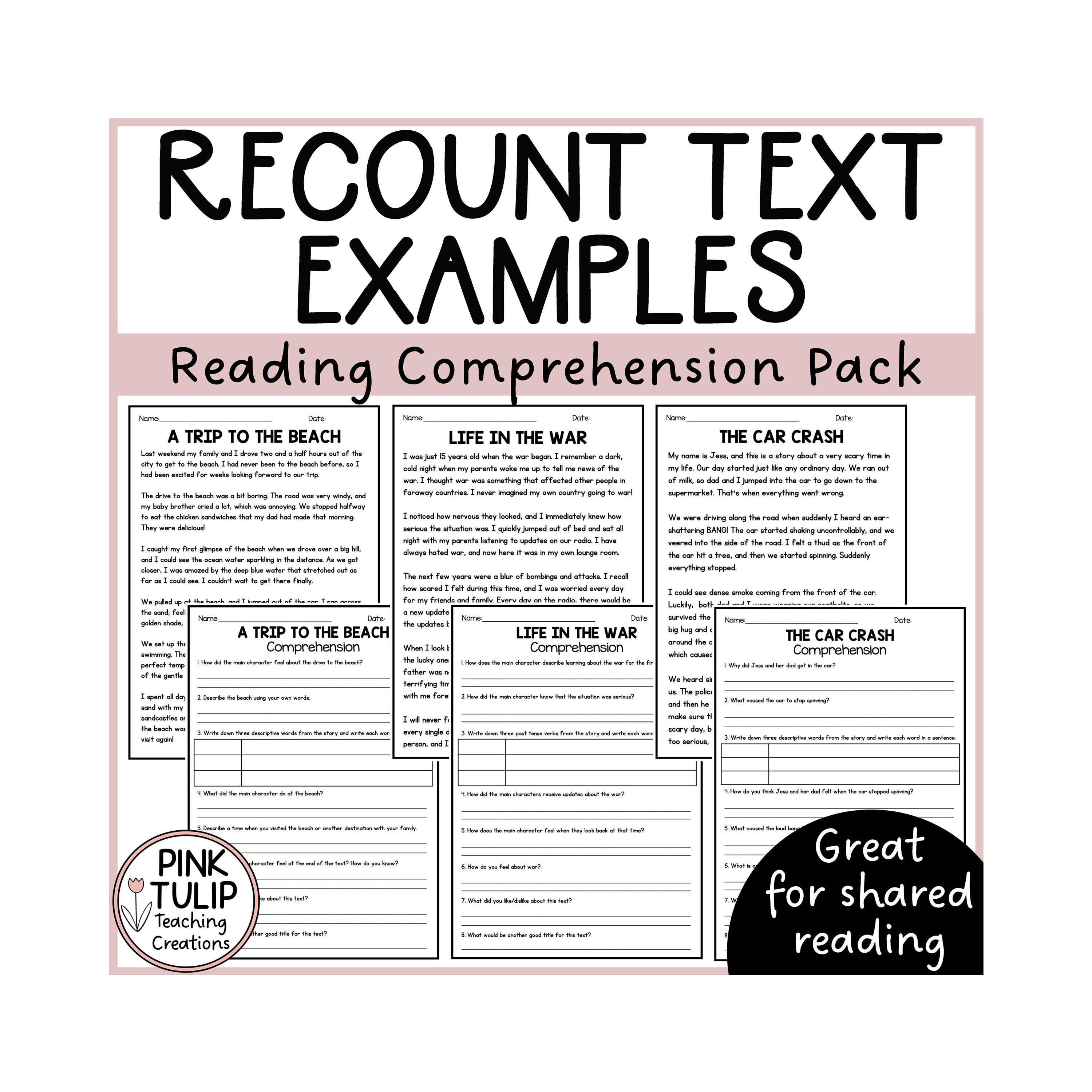 Recount Text Examples - Ten Reading Samples With Comprehension - Etsy