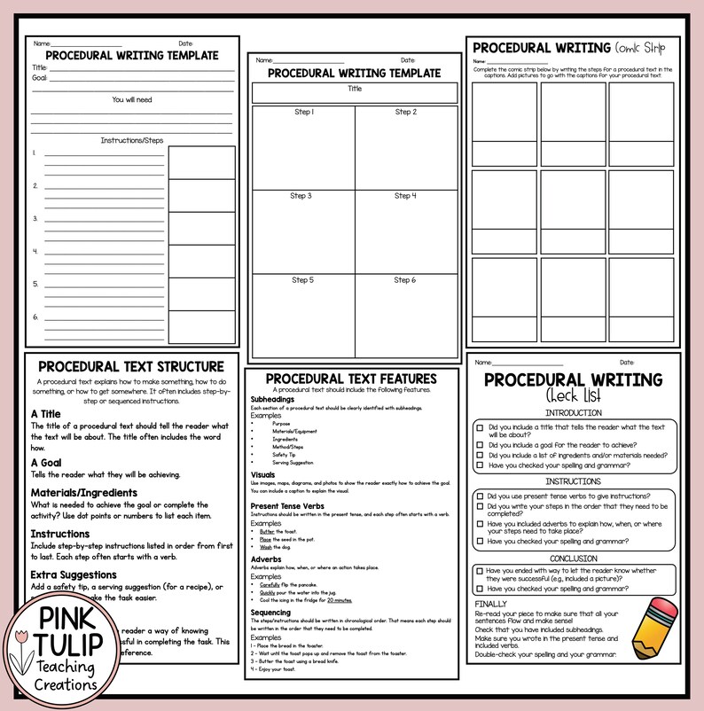 Procedural Text Writing Worksheet Pack - No Prep Lesson Ideas - Etsy ...