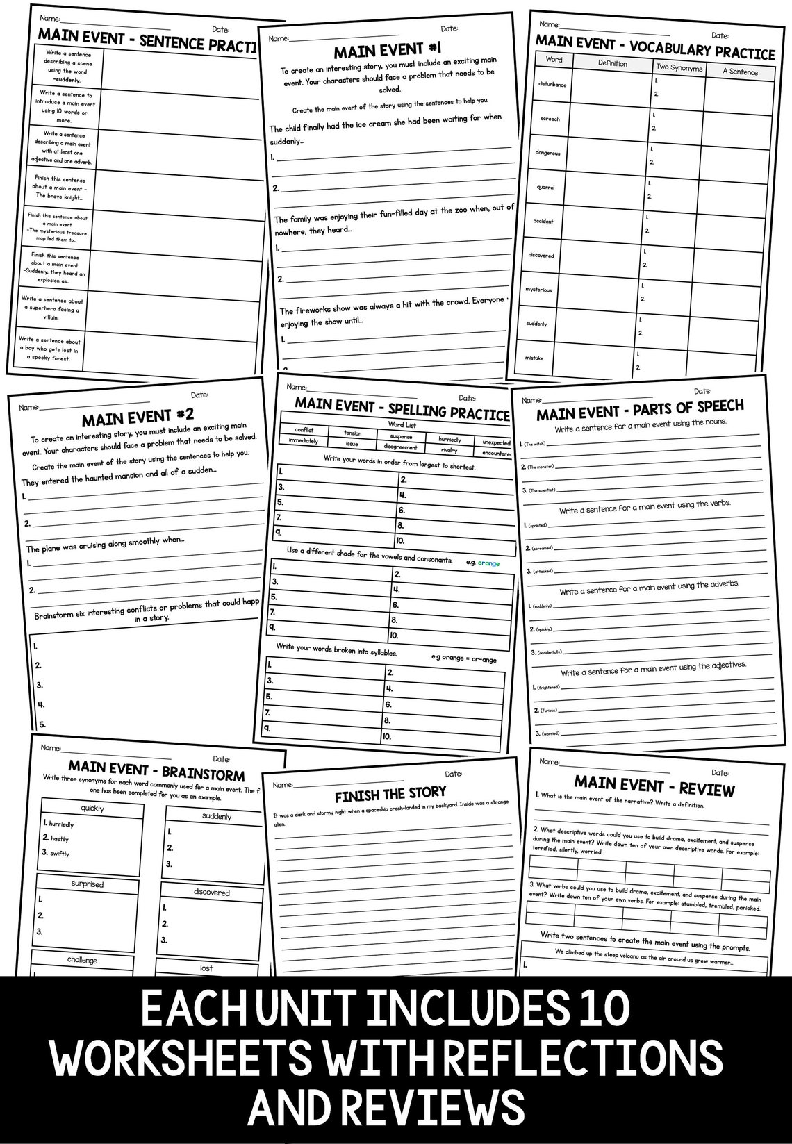 Narrative Writing Unit Worksheet Pack Etsy