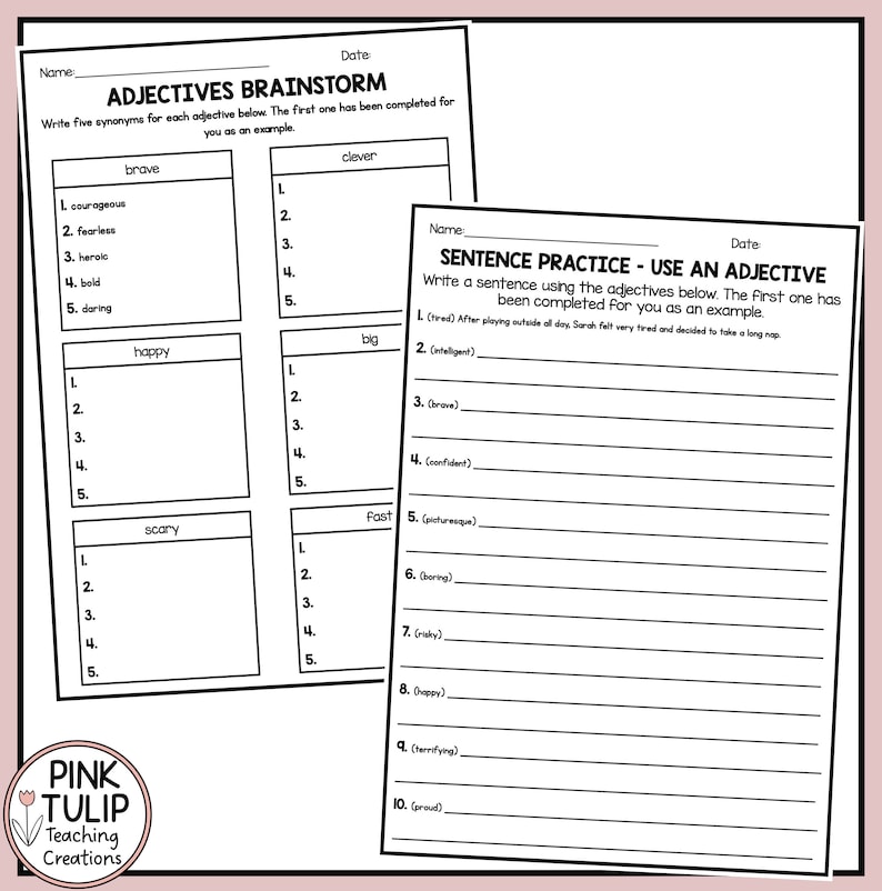 Adjectives Mini Unit - Structured Worksheet Pack - Etsy