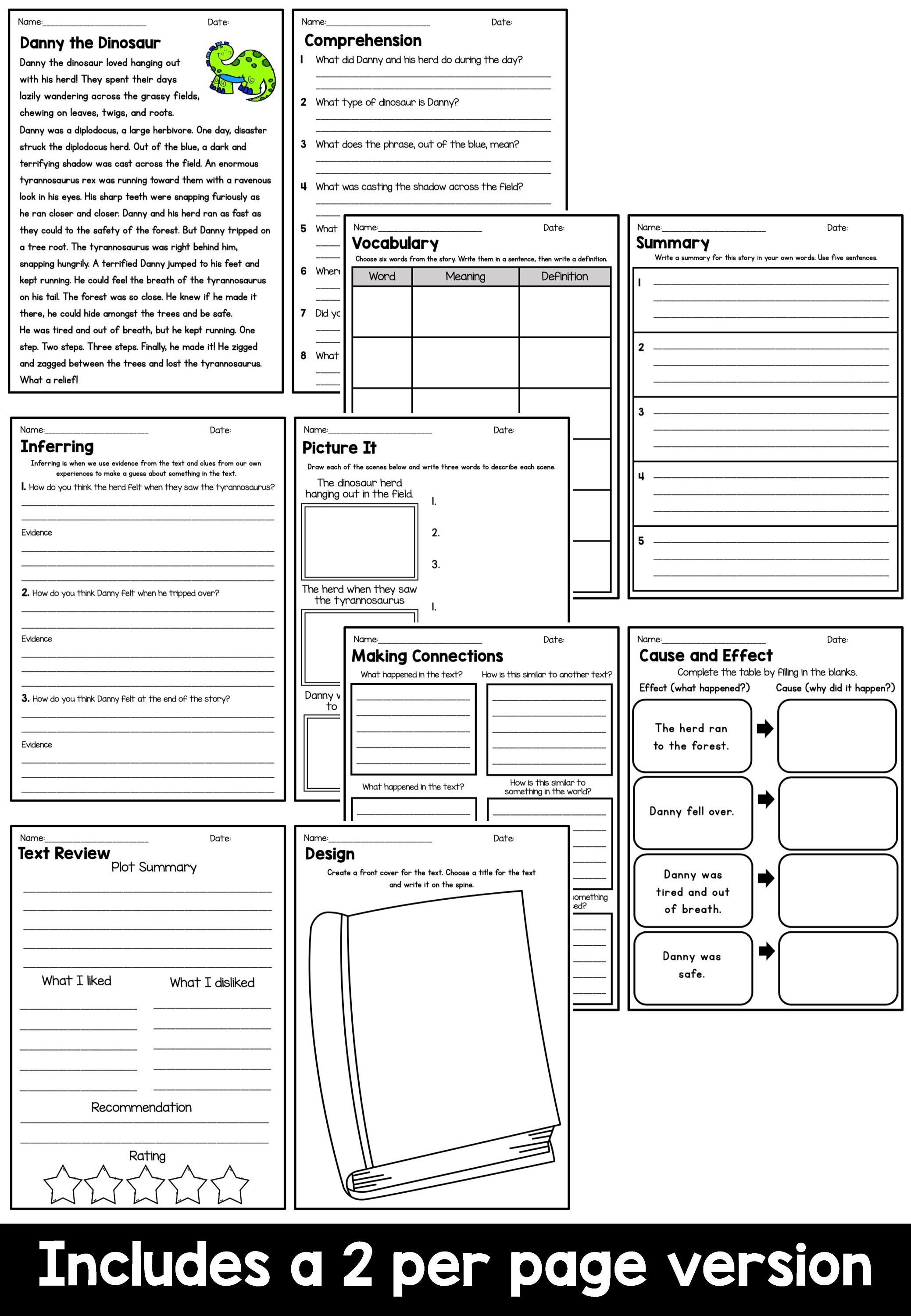 Reading Comprehension - Danny the Dinosaur - Etsy