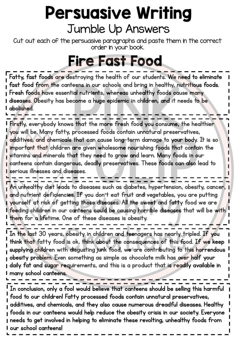 Persuasive Writing - Paragraph Jumble Up - Etsy