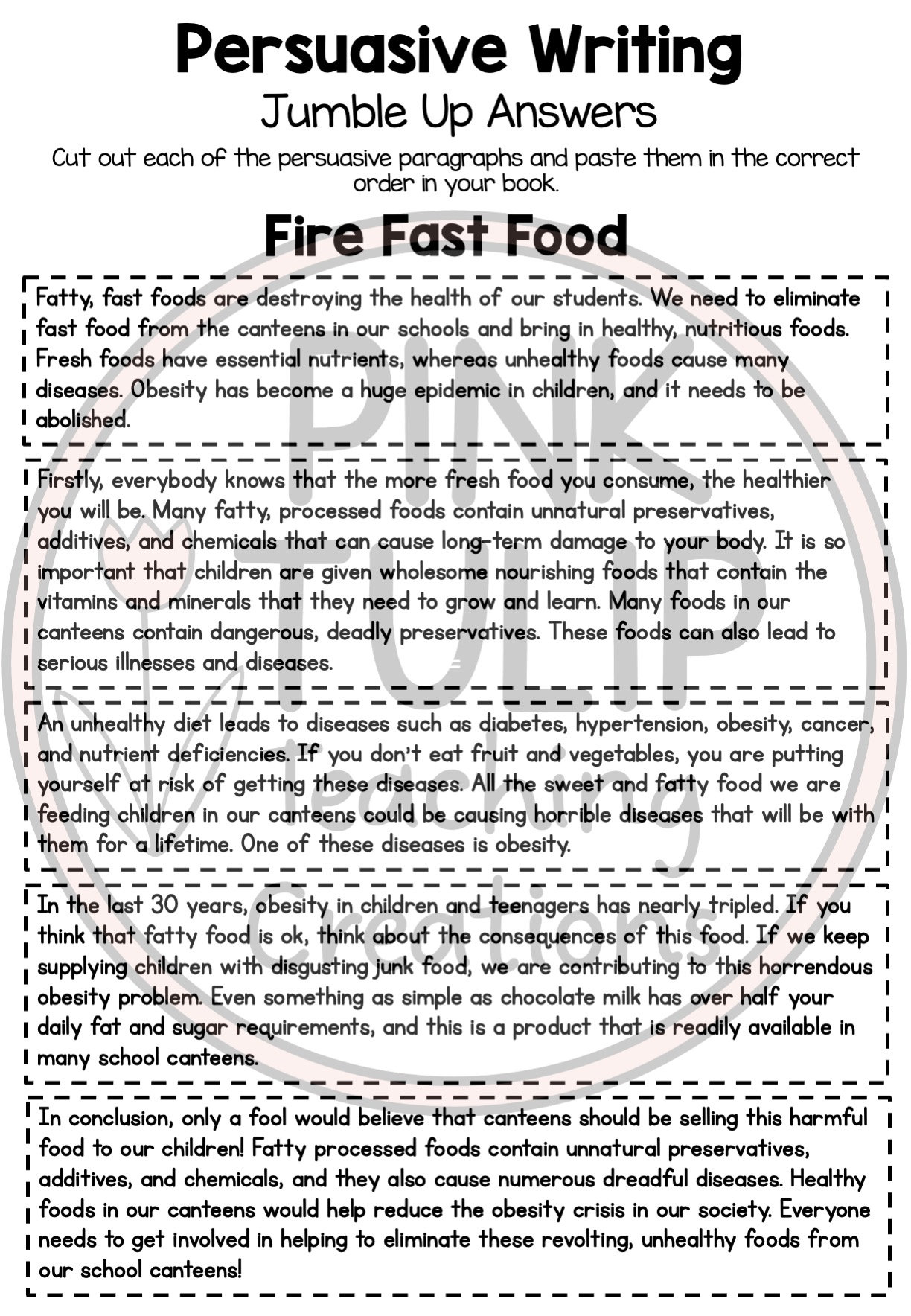 Persuasive Writing - Paragraph Jumble Up - Etsy